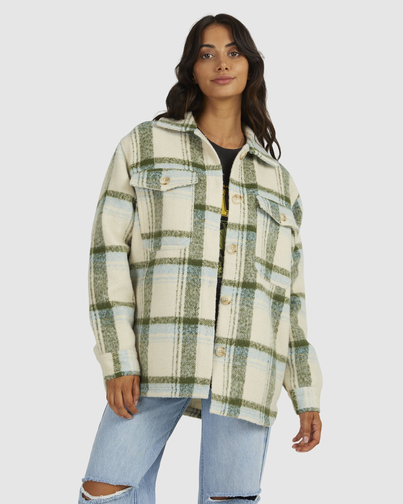 RVCA - Valley Plaid Shacket - Natural - Womens-Tops : We stock the very ...